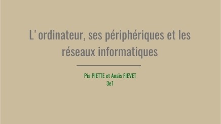 L'Ordinateur, ses Périphériques et les Réseaux informatiqes